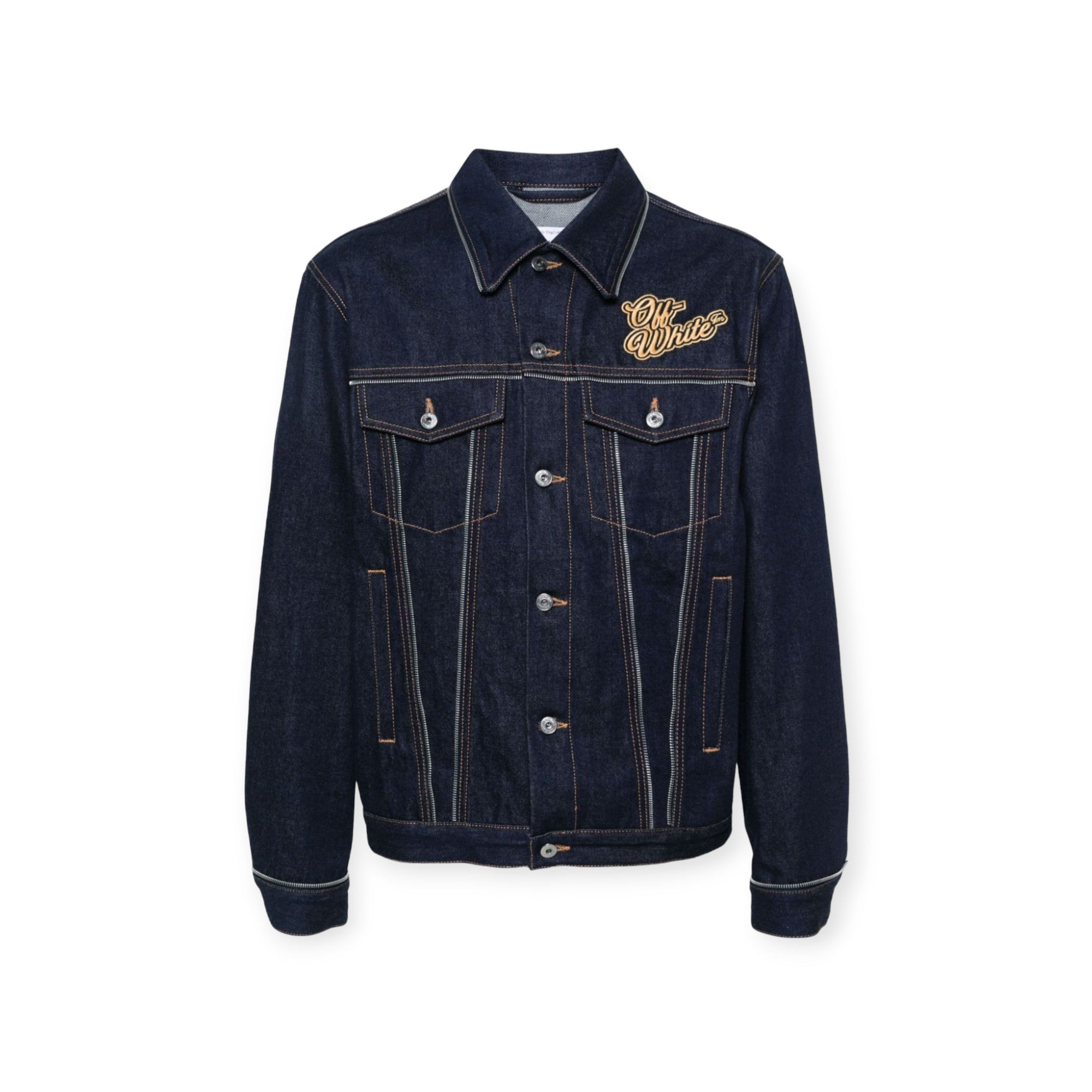 Off White 90Slogo Skate Zip Den Jkt Raw Blue Gold-Via Manzoni